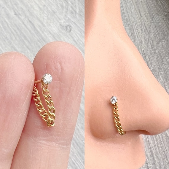 Nose pin with chain gold store