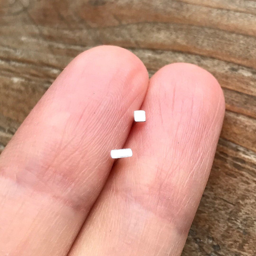 Super Tiny Nose Stud 20 Gauge-925 Sterling Silver 1.5mm Square/1x3mm ...
