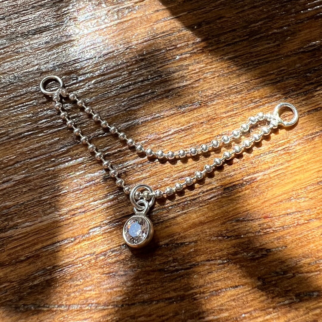 Dainty Dangle Double Beads Chains With CZ Charm Cartilage Earring Helix ...