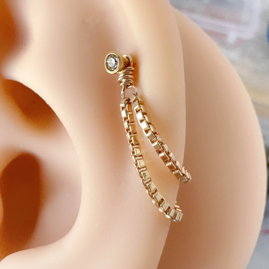14k Gold Filled Double Box Chains Dangle Jackets -cartilage Helix Lobe ...