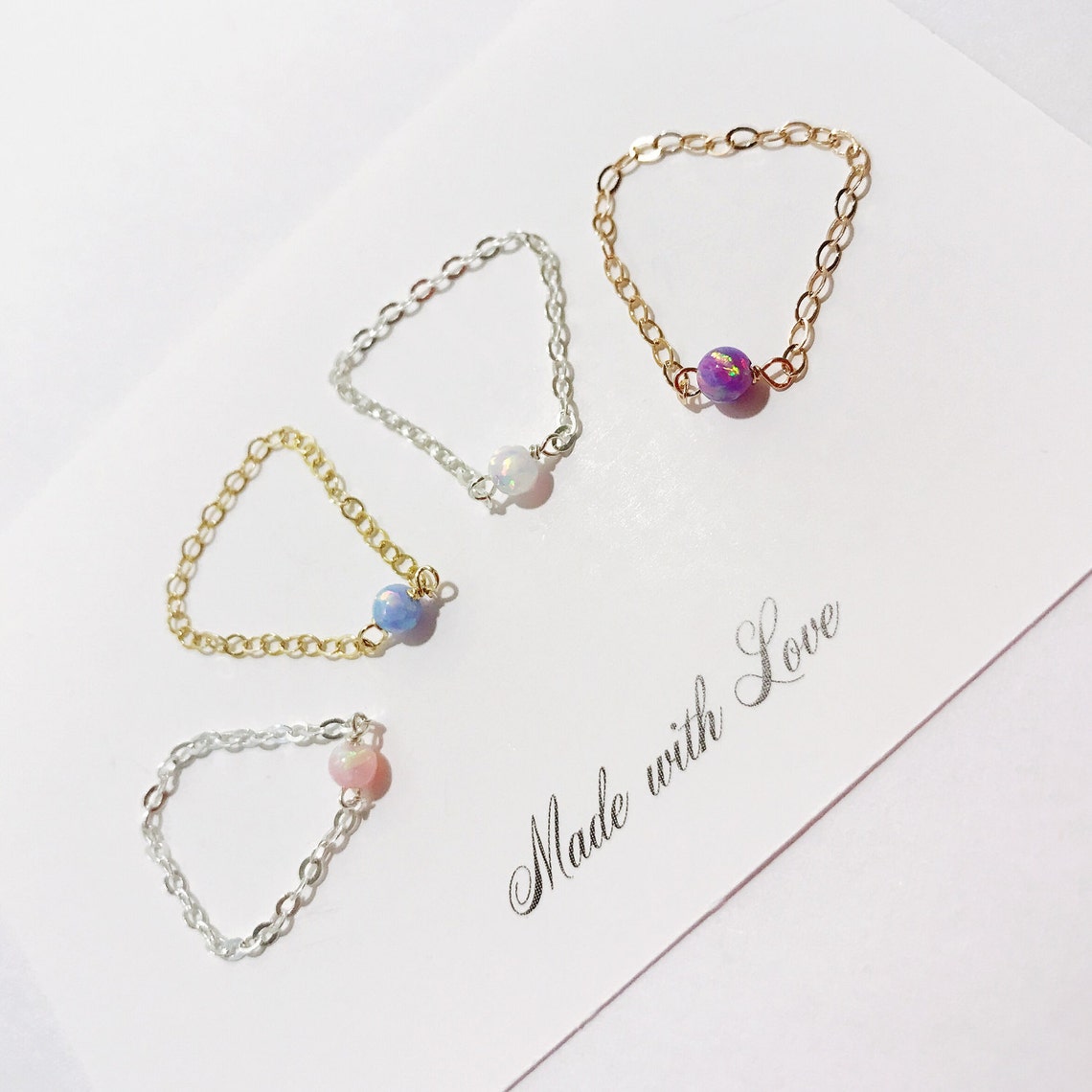 Fire Opal Chain Ring-925 Sterling Silver 14k Gold/ Rose Gold | Etsy