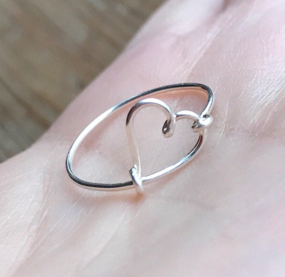 925 Sterling Silver-dainty Simple Everyday Wire Heart Ring - Etsy