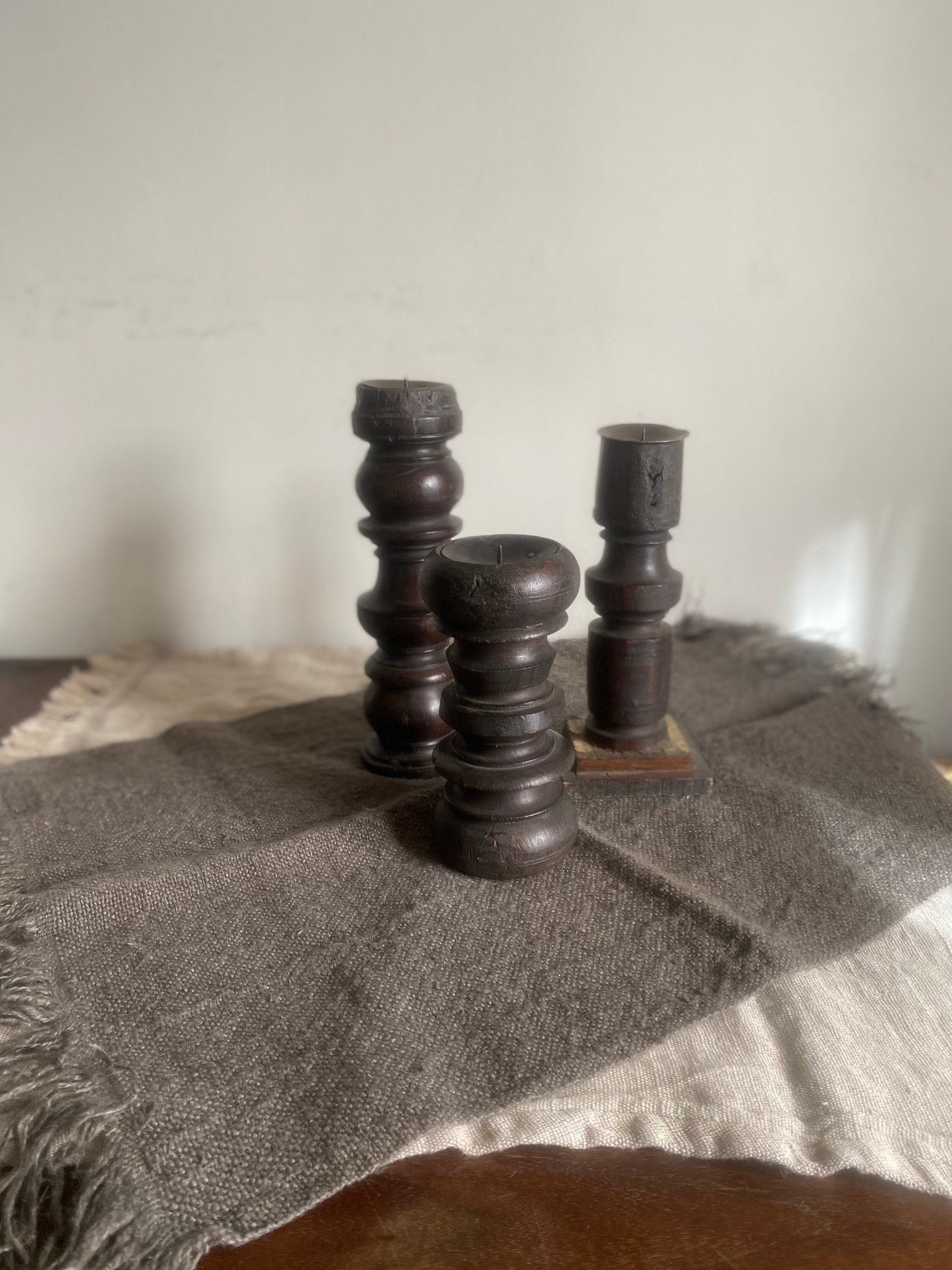 Vintage Indian hand carved wood candle holder, Candle holder, Set of 3 candle holders
