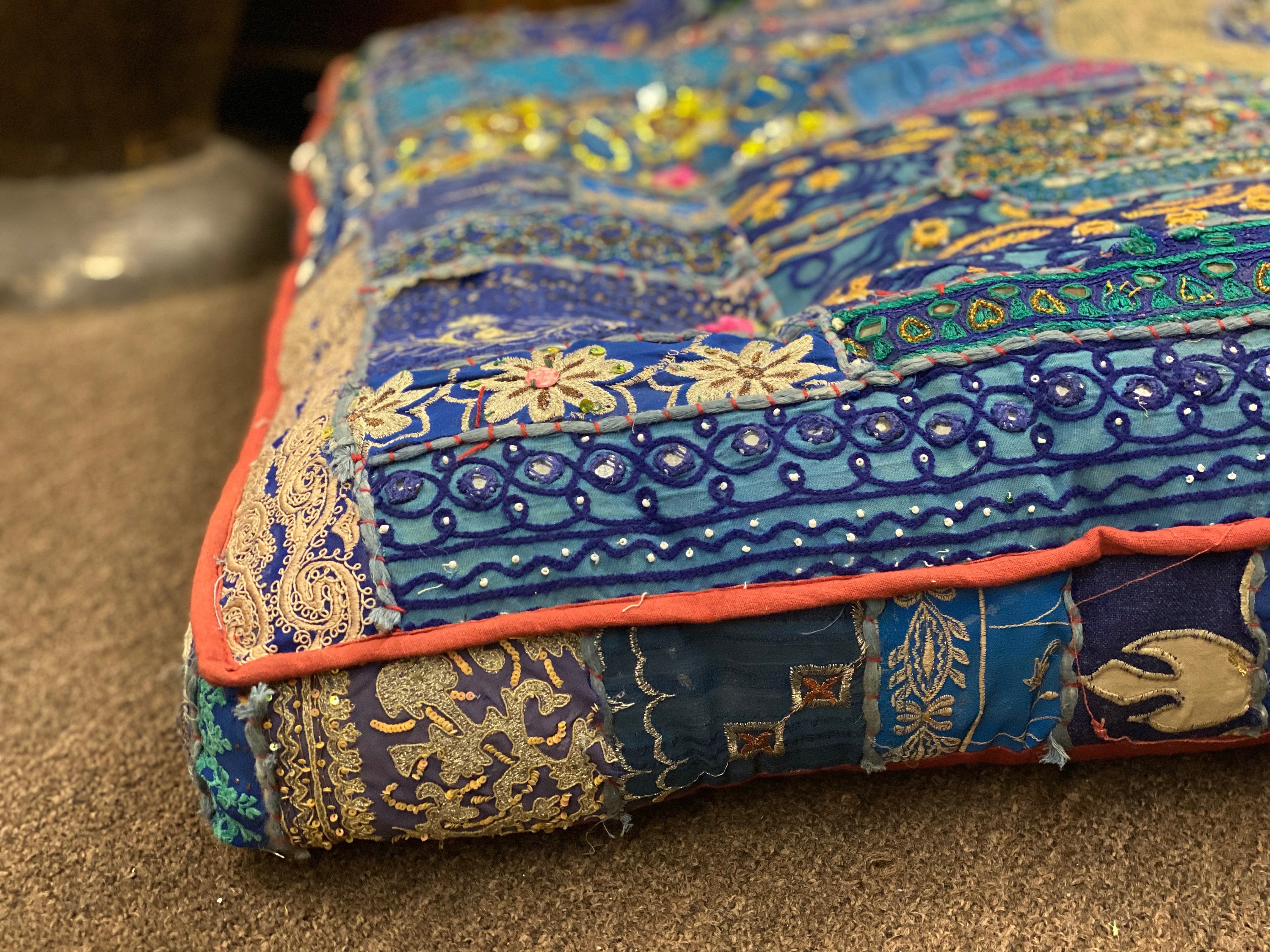 Blue Bohemian vintage patchwork Cushion, Multi color cushion, Cushion ...