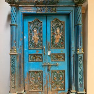 Turquoise Radha Krishna Door: Antique Indian Teak Wood Ganesha Door - Etsy