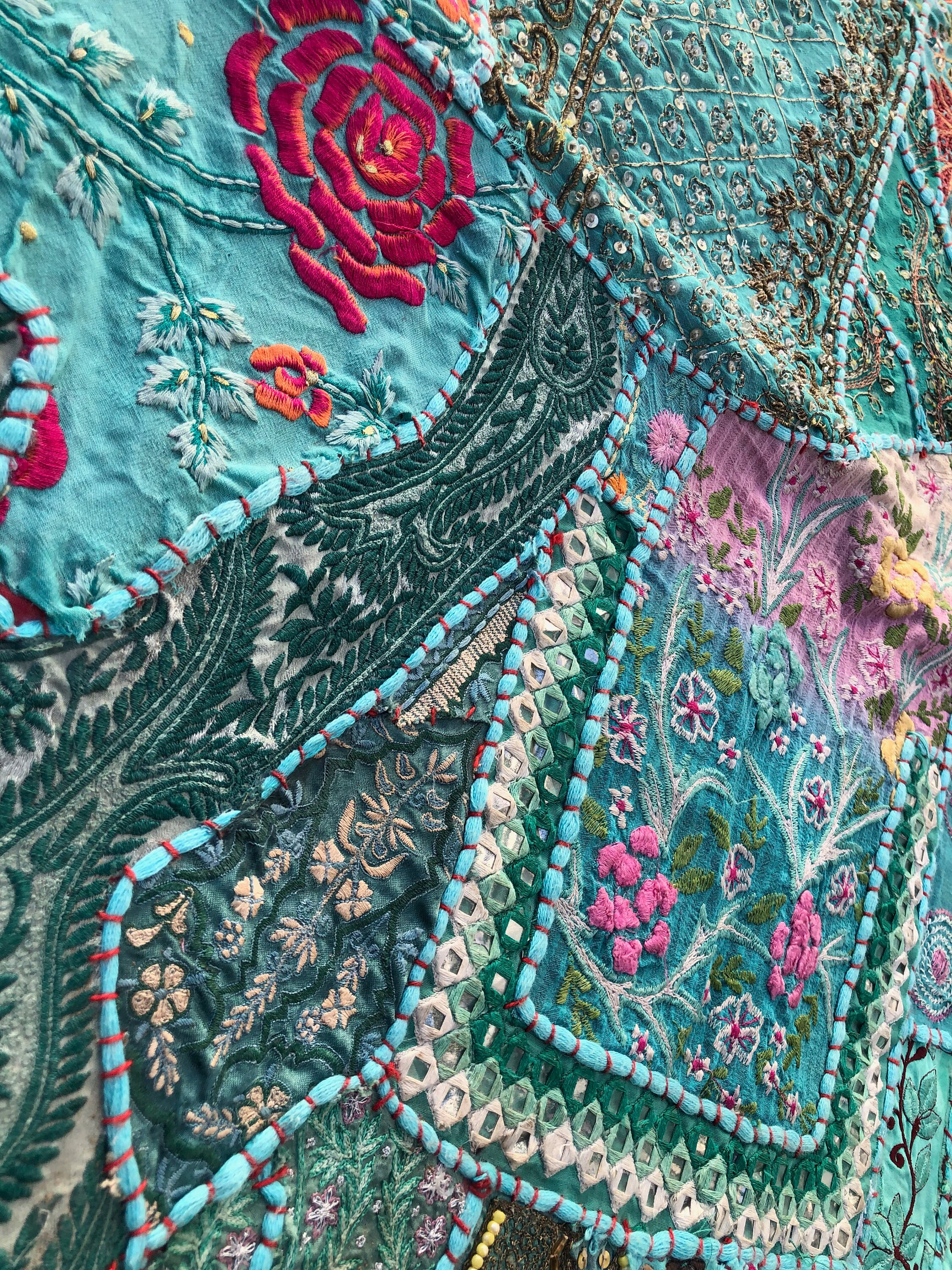 Turquoise Bohemian patchwork tapestries, Multi color, Wall Hanging ...