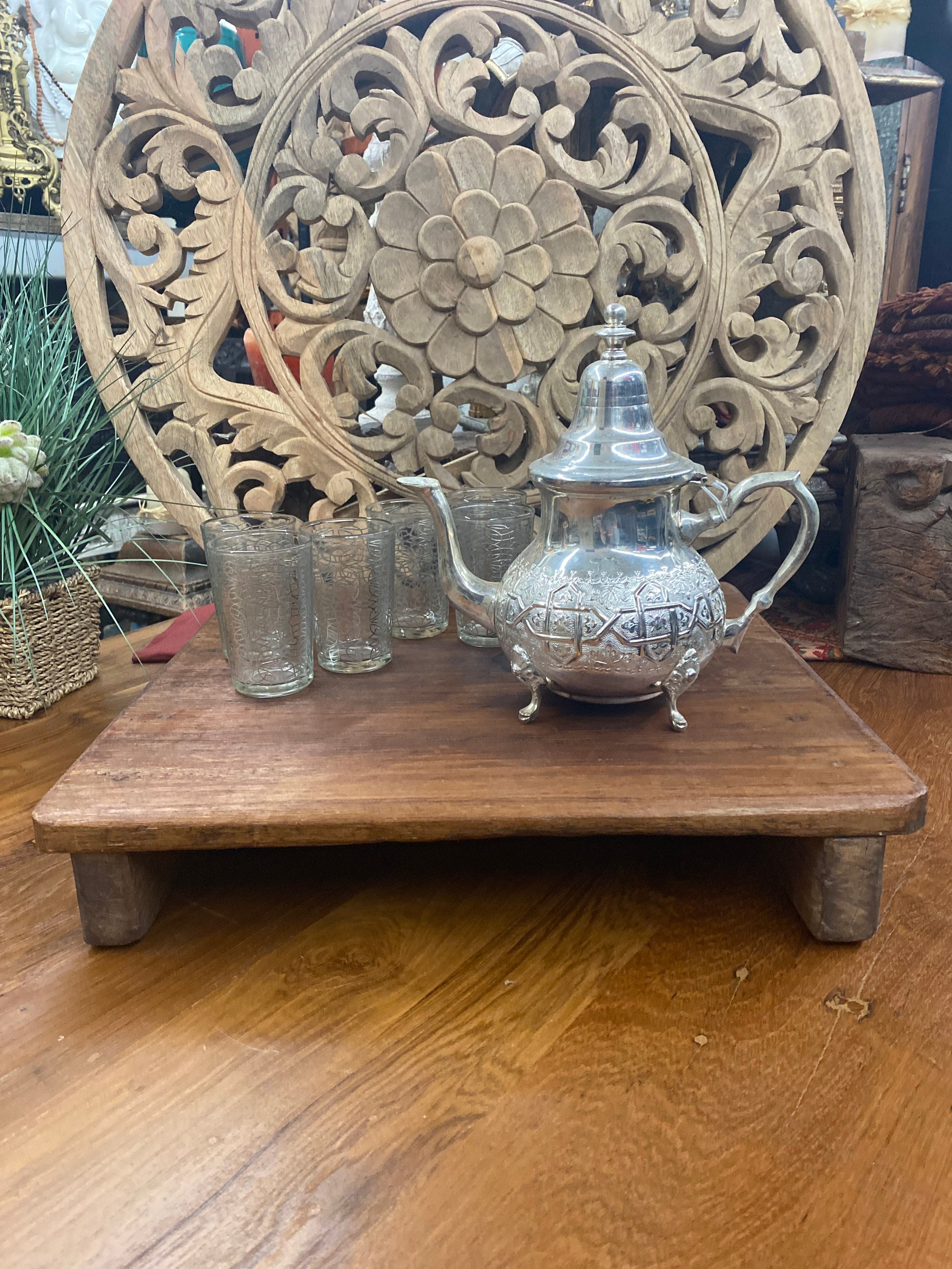Vintage Low Wooden Bajot, vintage low table, wooden decorative accent ...