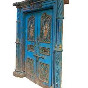 Turquoise Radha Krishna Door, Indian Antique Door, Garden Door, Solid ...