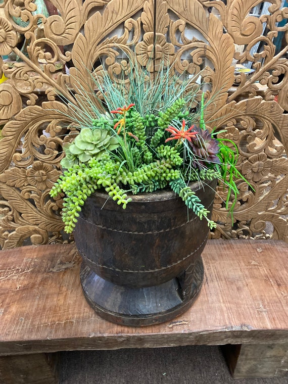 Old Carved Wooden Planter Indian Wooden Ukhali Wooden Pot | Etsy