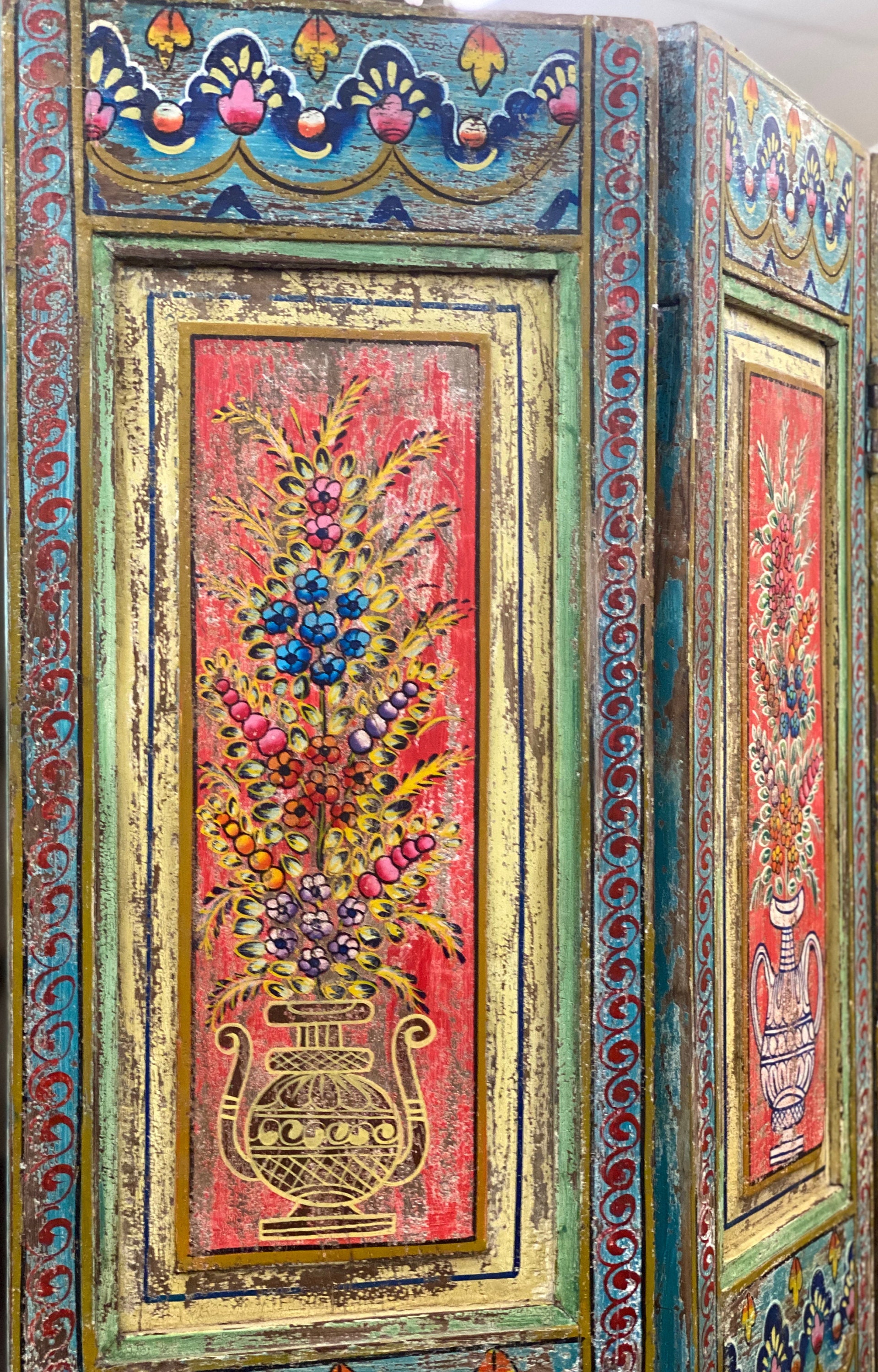 vintage indian hand painted screen, room divider, indian decor ...