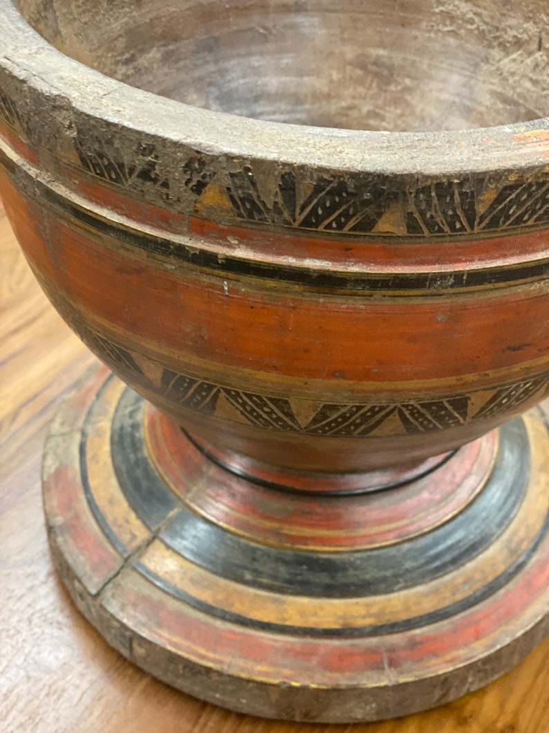 Old Carved Wooden Planter Indian Wooden Ukhali Wooden Pot - Etsy