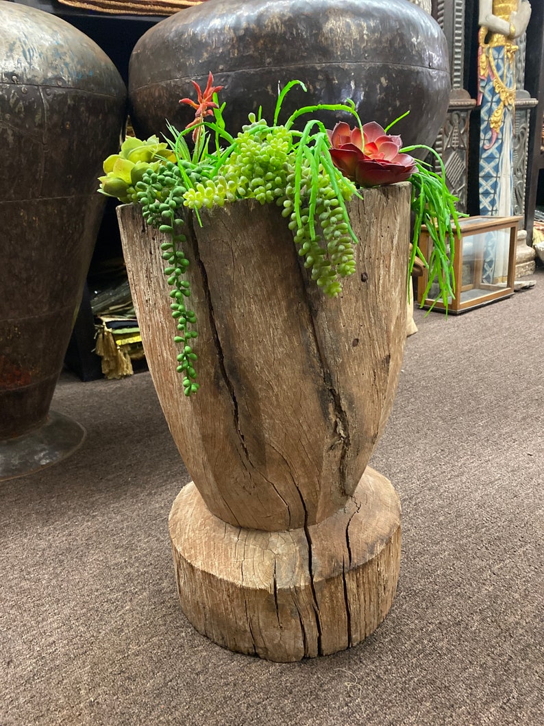 Old Carved Wooden Planter Indian Wooden Ukhali Wooden Pot - Etsy