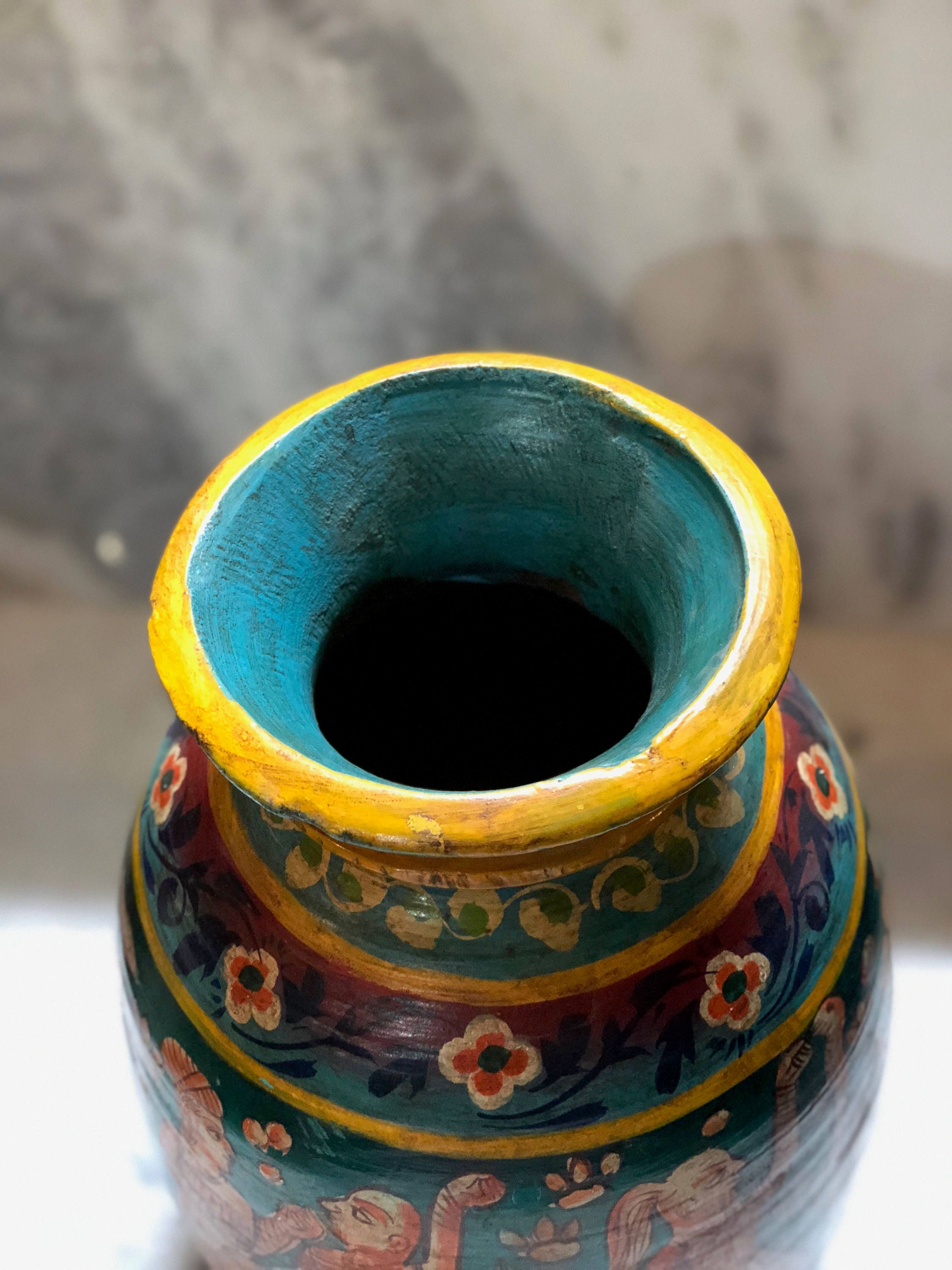 Indian tribal wooden hand painted planter, Decorative pot, rustic ...