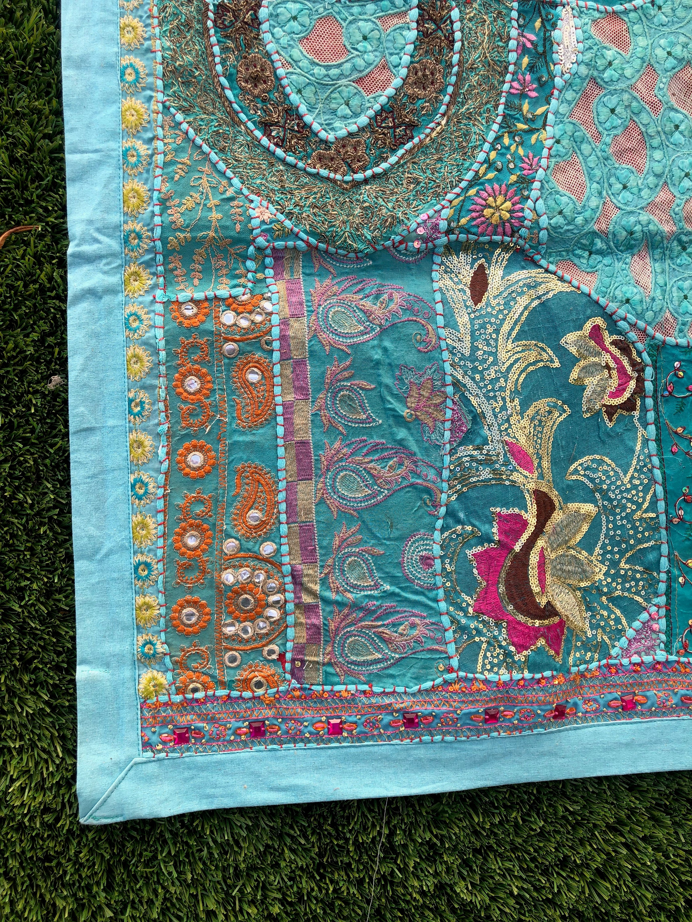 Turquoise Bohemian patchwork tapestries, Multi color, Wall Hanging ...