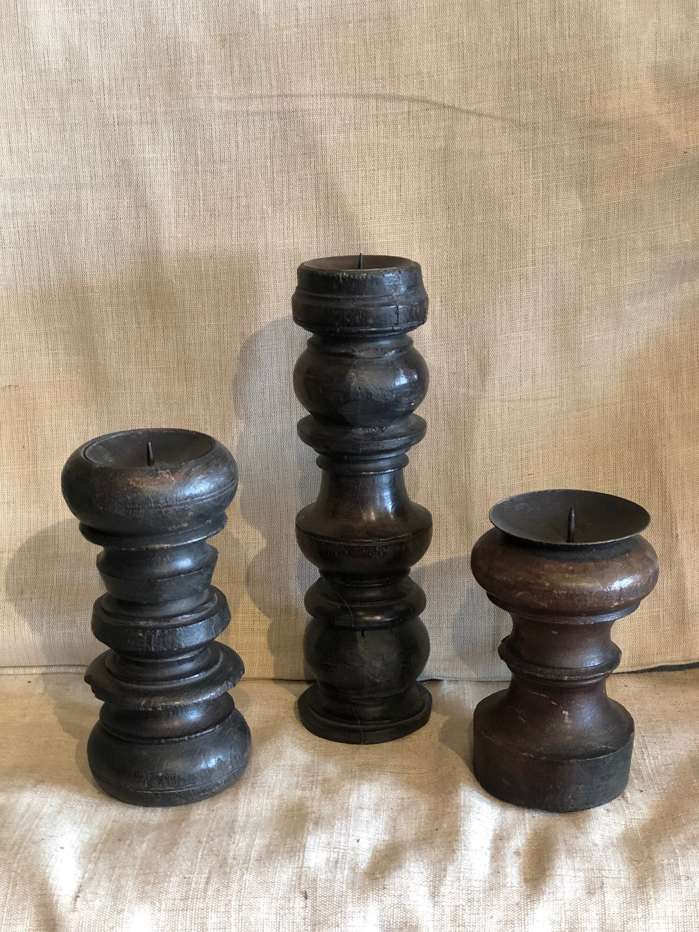 Vintage Indian hand carved wood candle holder, Candle holder, Set of 3 candle holders,