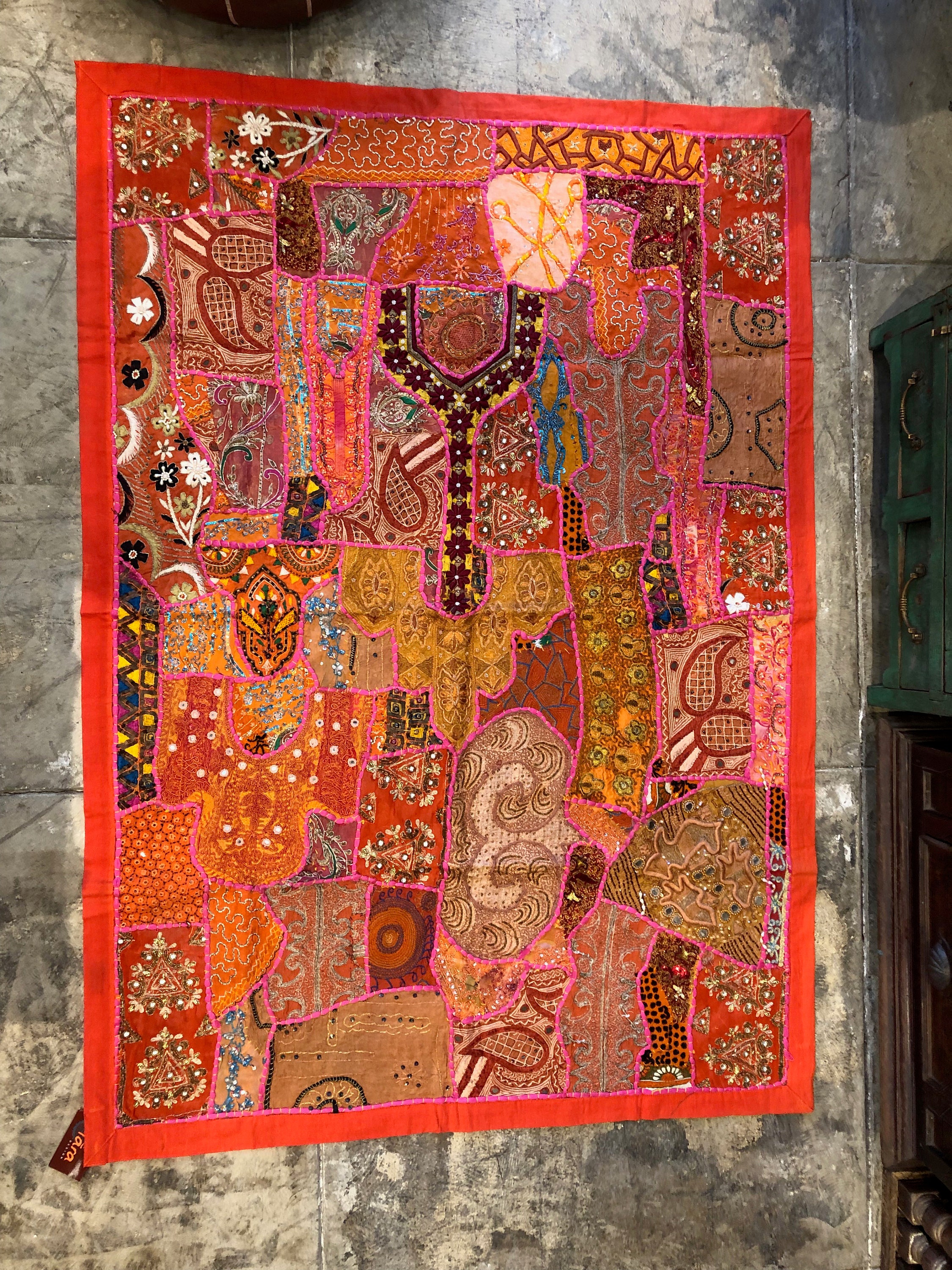 Orange Bohemian patchwork tapestries, Multi color, Wall Hanging, Table ...