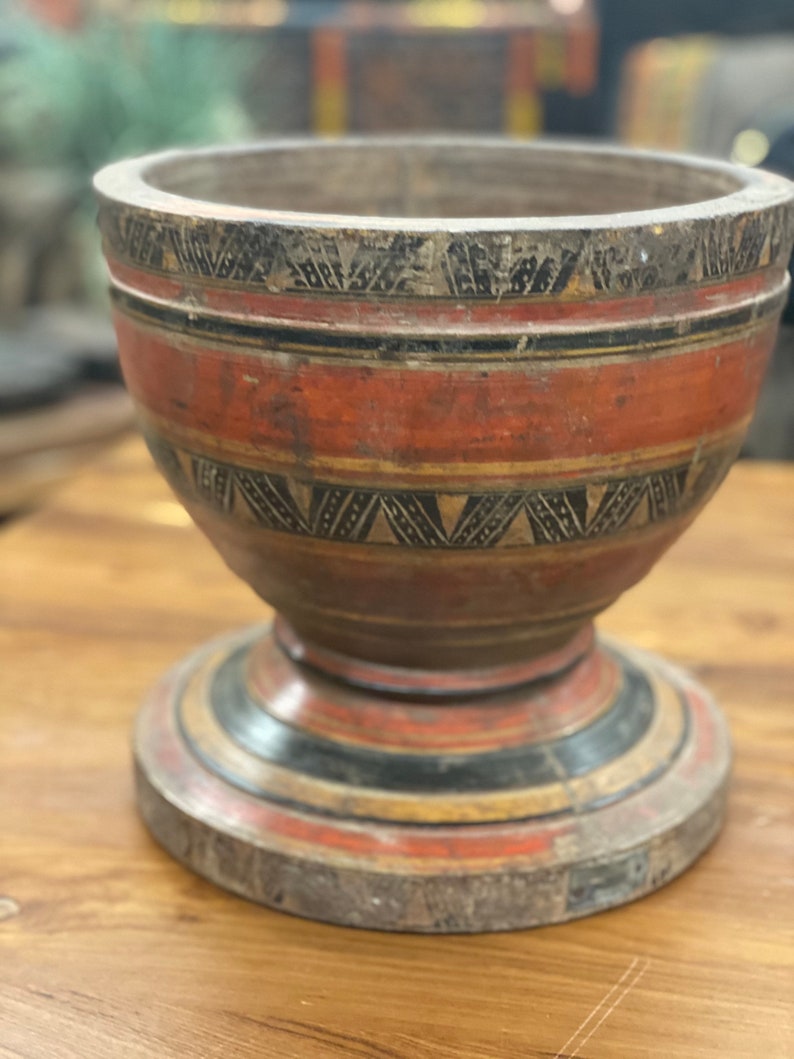 Old Carved Wooden Planter Indian Wooden Ukhali Wooden Pot - Etsy