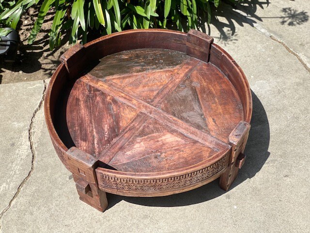 Vintage Ottoman, Chakki, Indian Hand carved grinder table, chakki table ...