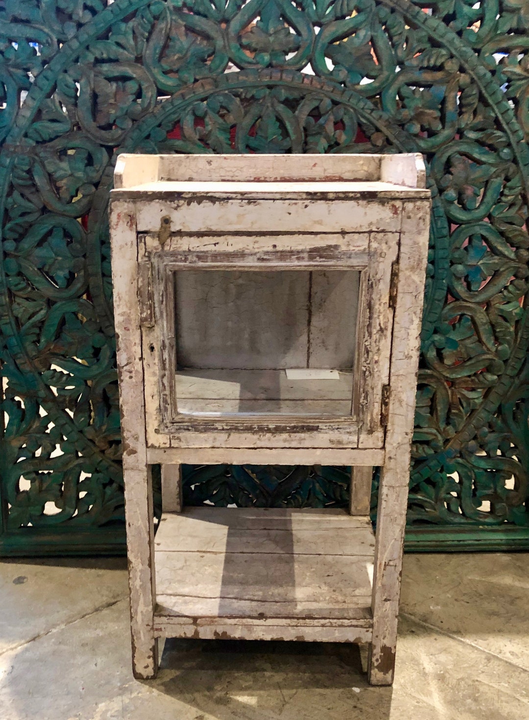 Vintage Indian Glass End Table: Reclaimed Wood Side Table - Etsy
