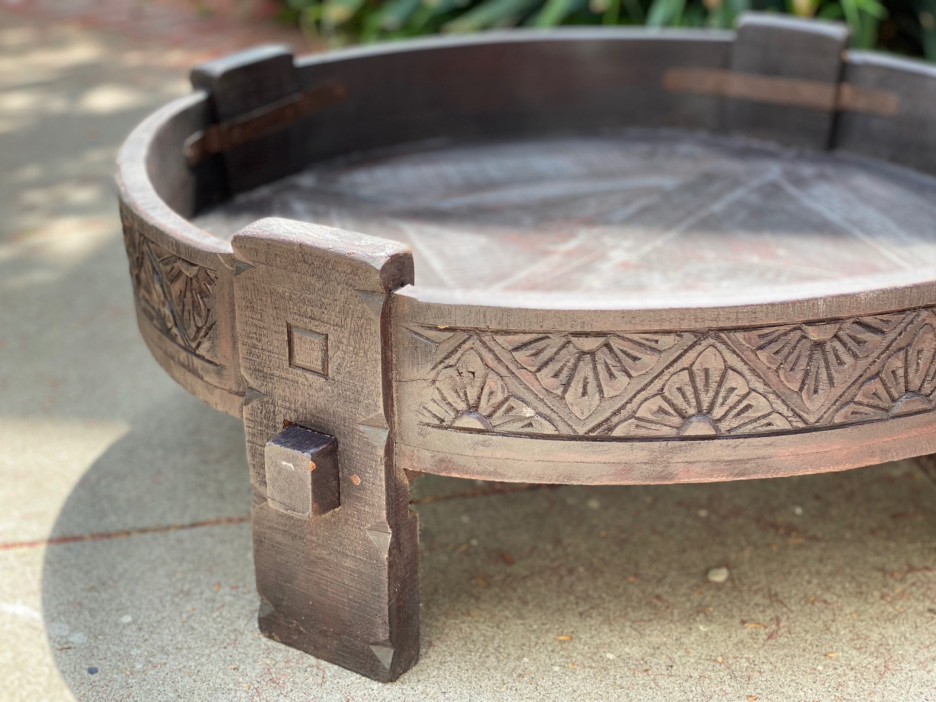 Vintage Ottoman, Chakki, Indian Hand carved grinder table, chakki table ...