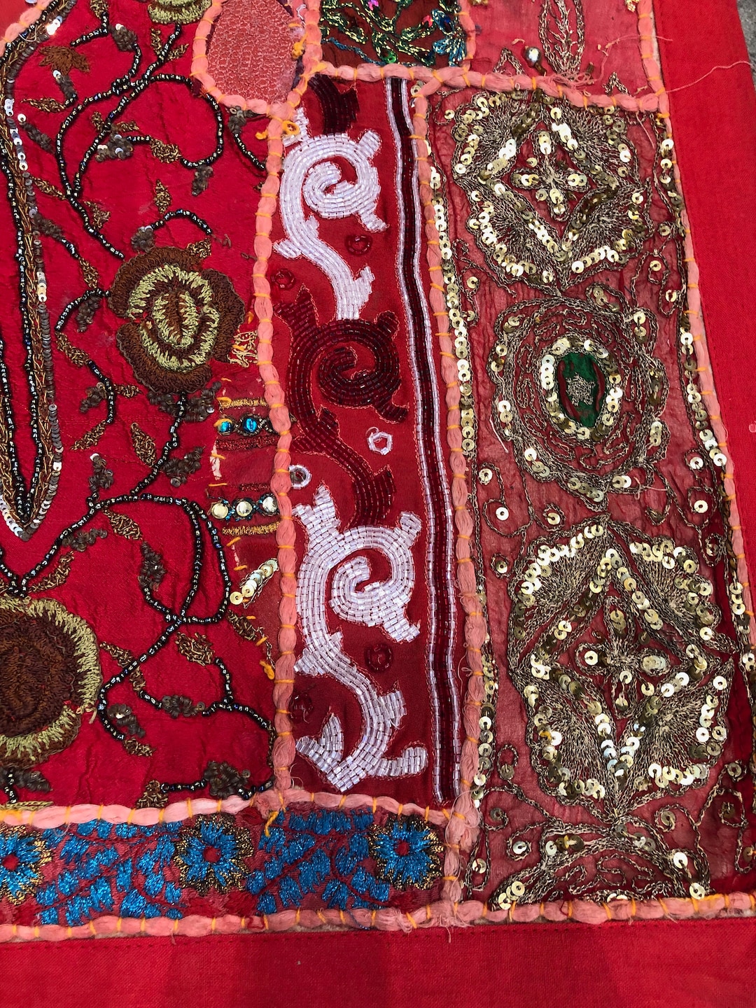 Red Bohemian Patchwork Tapestries, Multi Color, Wall Hanging, Table ...