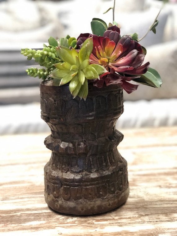 Old Carved wooden planter Indian wooden ukhali wooden pot | Etsy