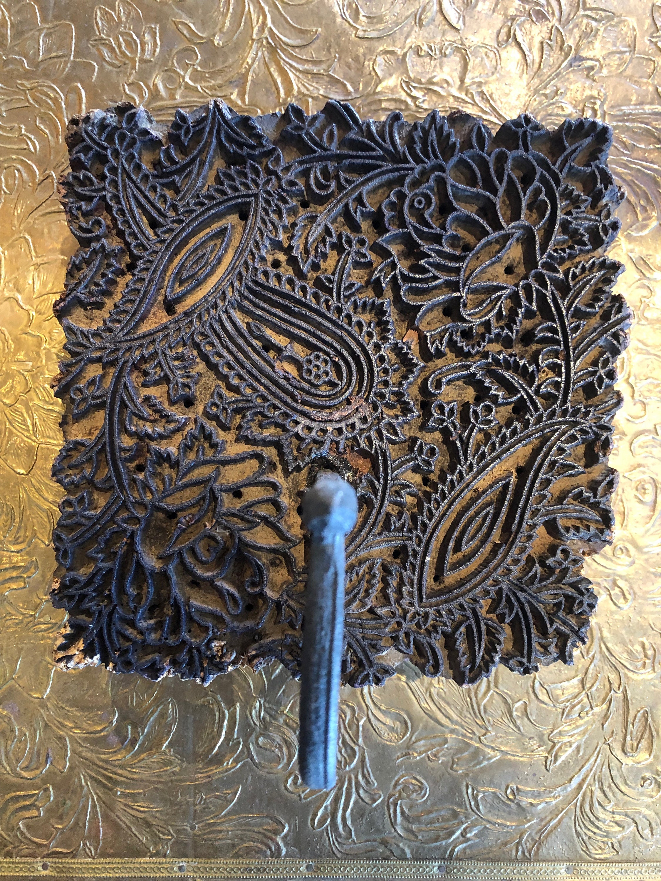 Vintage wooden sari block print hooks, hooks, Batik Ink Block Wall Hook ...