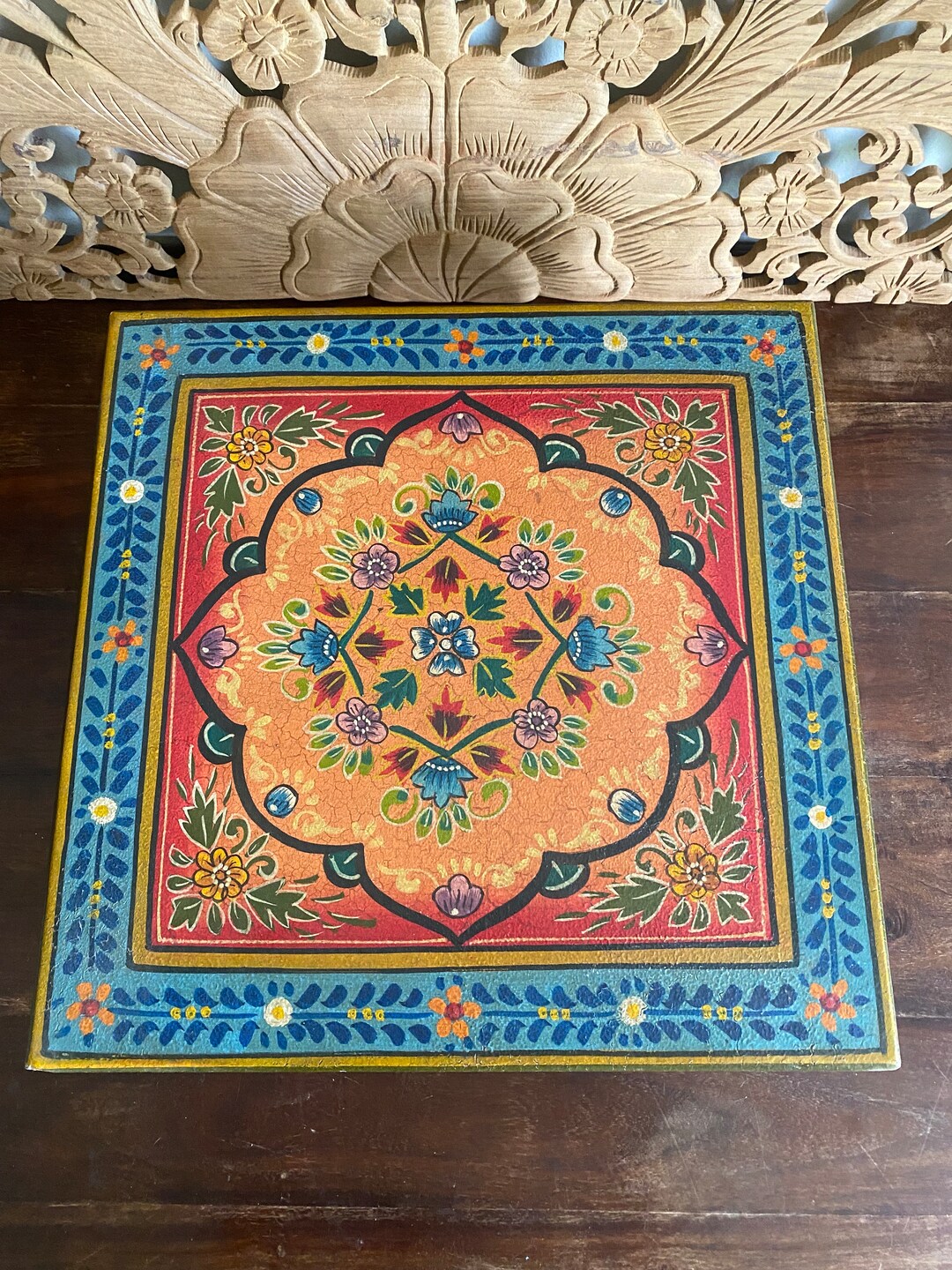 Hand Painted Vintage Carved Wood Bajot, Low Table , Display Table, Low ...