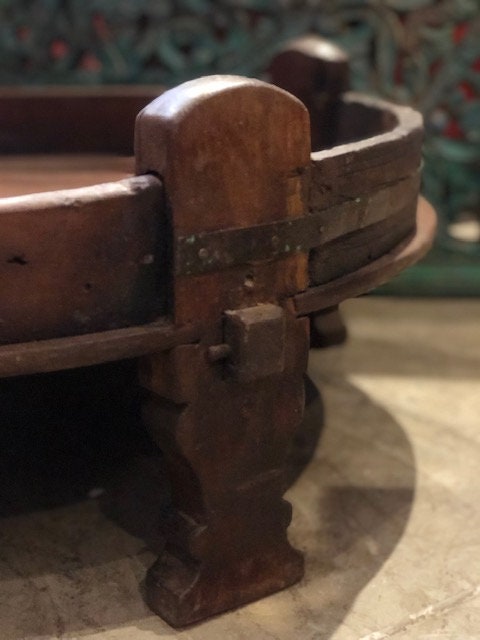 Vintage Ottoman, Chakki, Indian Hand carved grinder table, chakki table ...