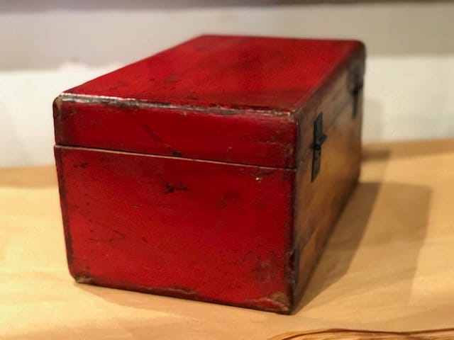 Red Wooden carved box, Red painted Vintage handcart jewelry box, wooden ...