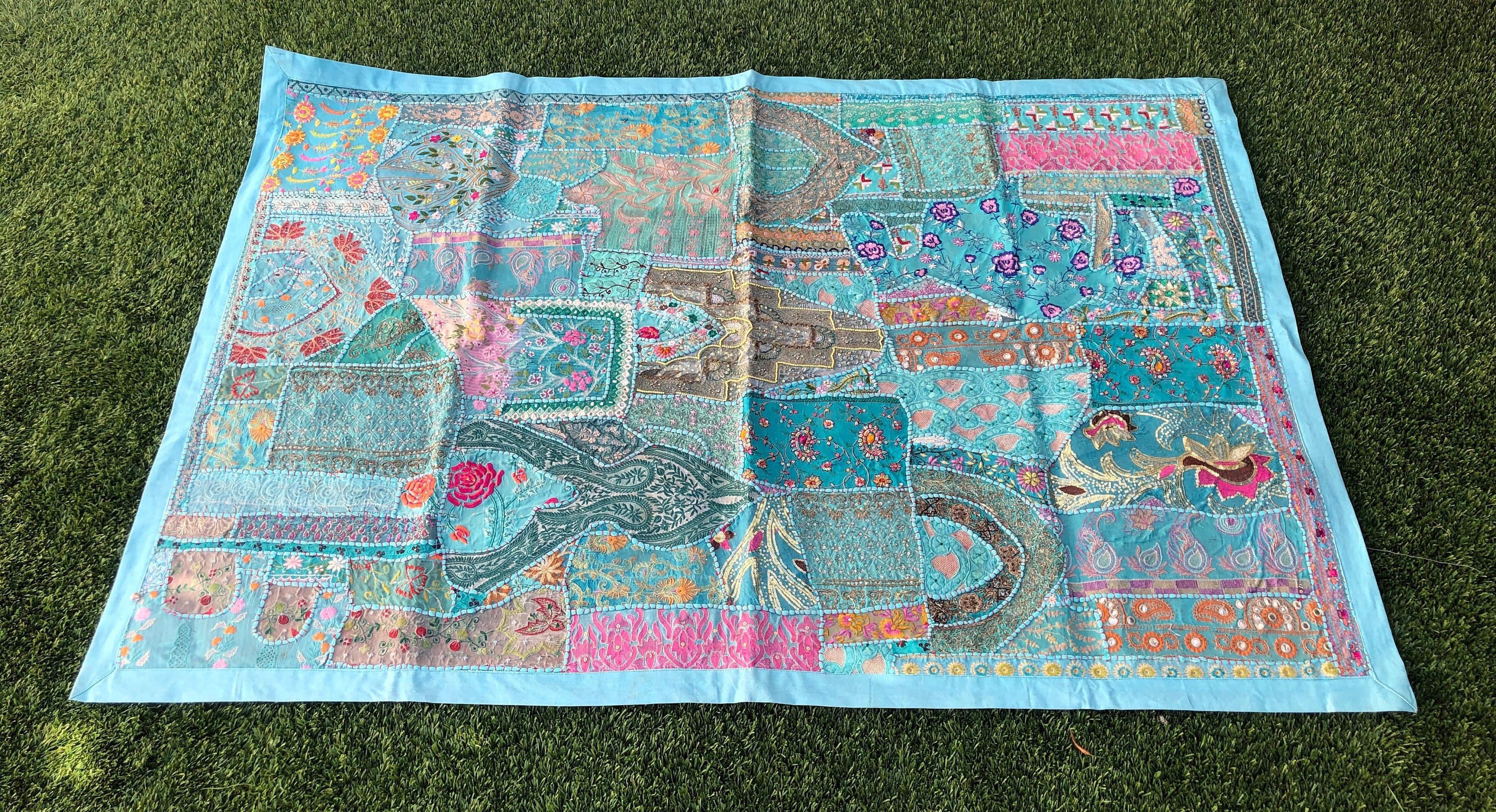 Turquoise Bohemian patchwork tapestries, Multi color, Wall Hanging ...