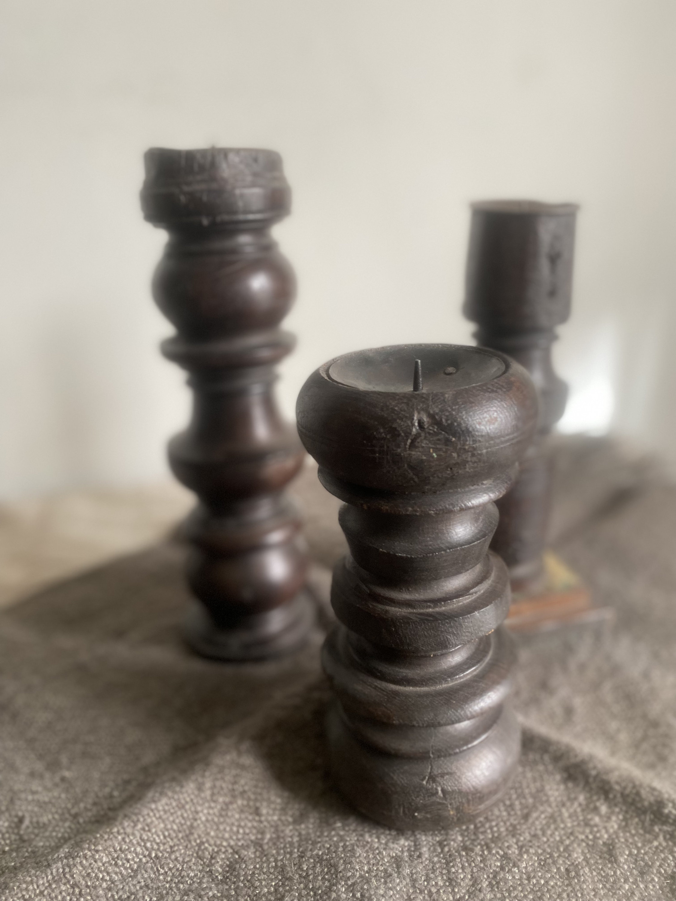 Vintage Indian hand carved wood candle holder, Candle holder, Set of 3 candle holders