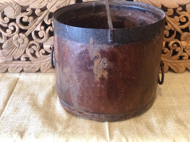 Old Wooden Rice Bucket, wooden bucket, Rustic grain measure, Storage ...