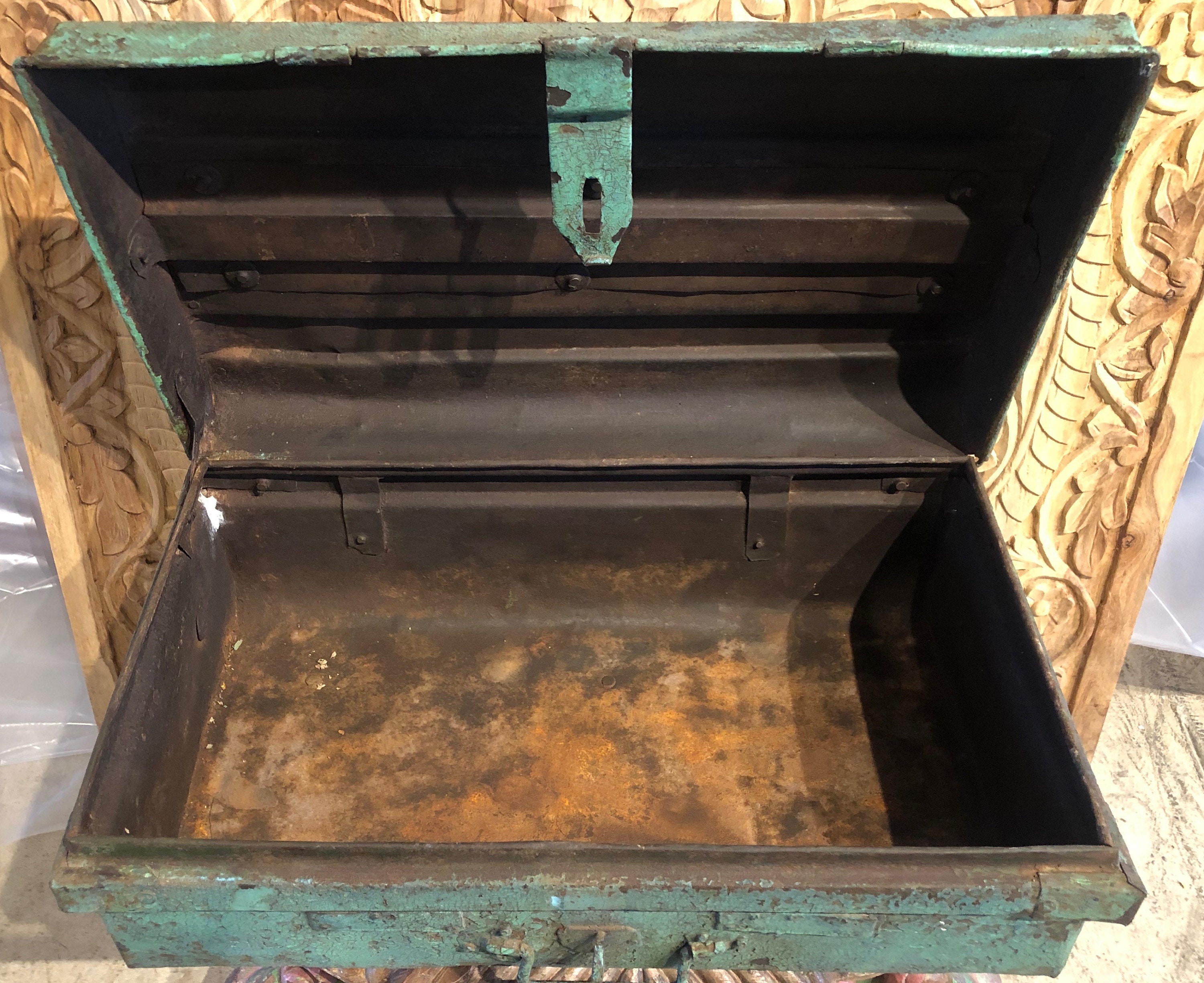 Distress Metal indian vintage Tool box, suitcase, storage, money box ...