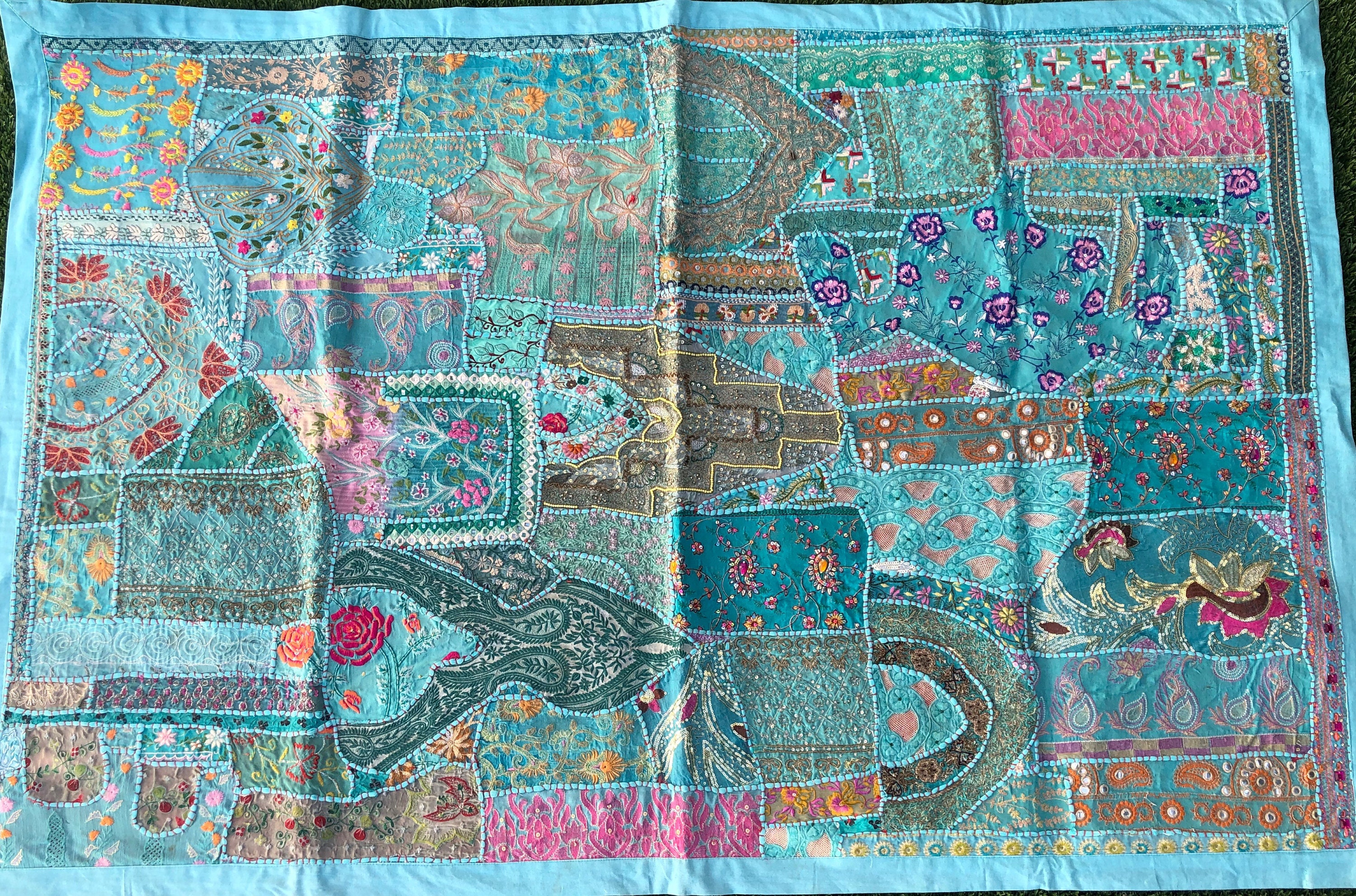 Turquoise Bohemian patchwork tapestries, Multi color, Wall Hanging ...