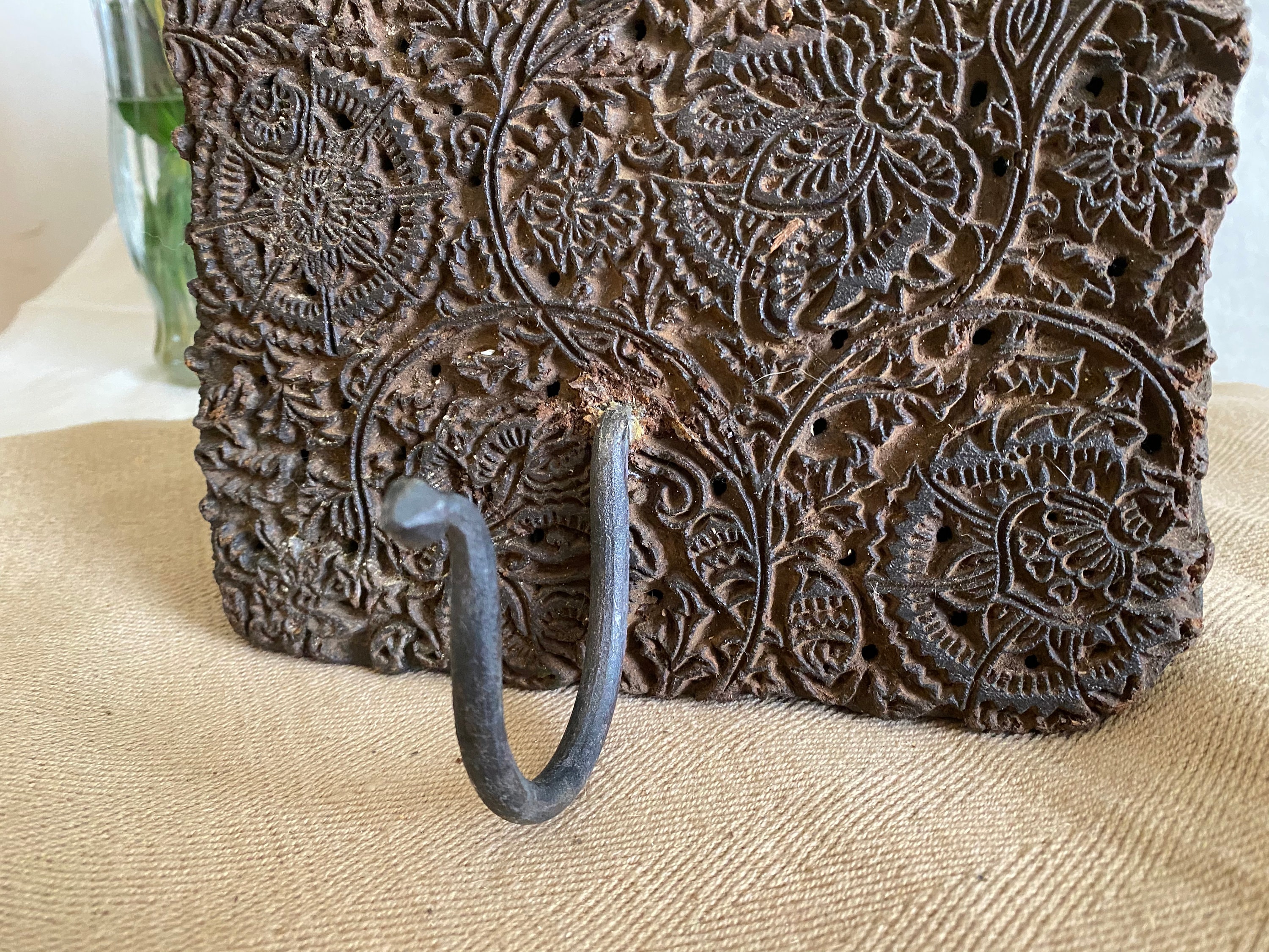 Vintage wooden sari block print hooks, hooks, Batik Ink Block Wall Hook ...
