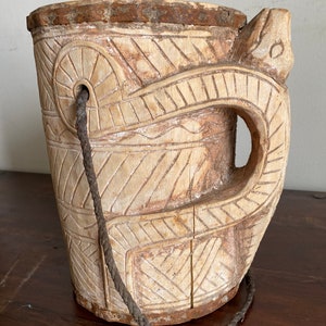 Indian Tribal Wooden Planter, Decorative Pot, Rustic Wooden Bucket ...