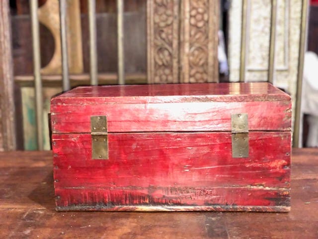 Red Wooden carved box, Red painted Vintage handcart jewelry box, wooden ...
