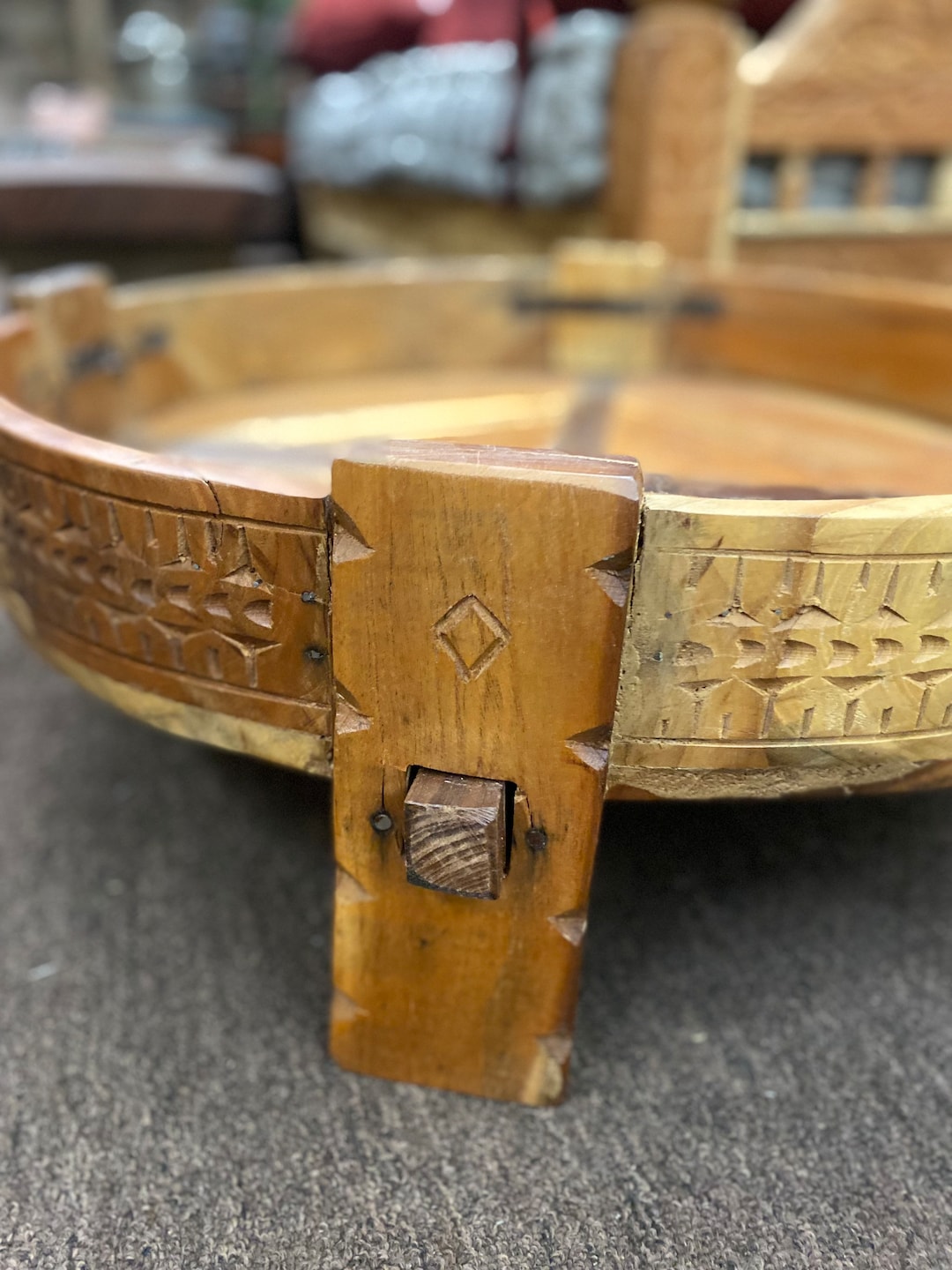 Ottoman, Chakki, Indian Hand Carved Grinder Table, Chakki Table ...