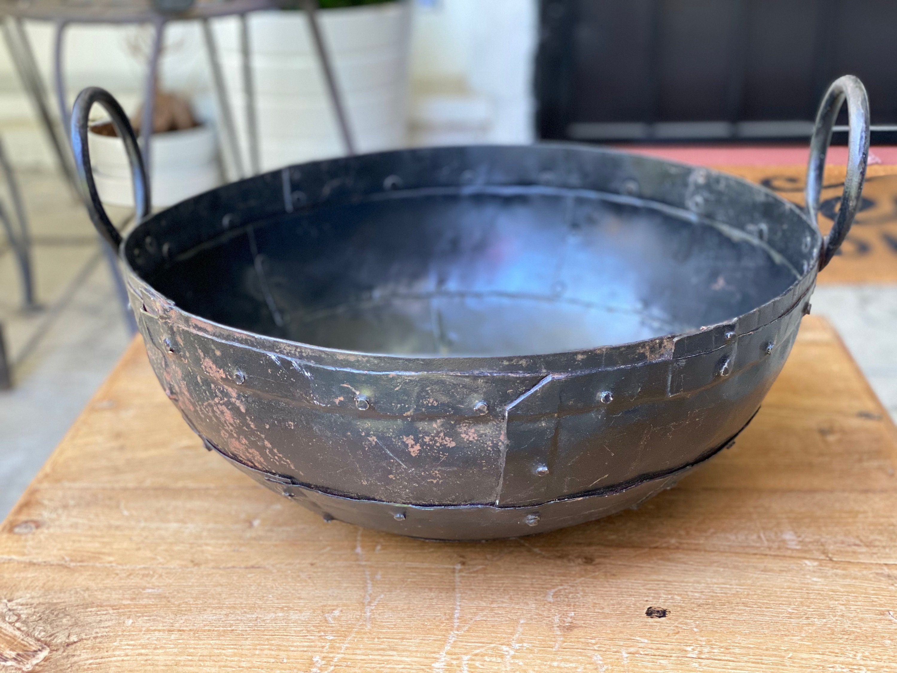 Hand-hammered Indian Kadai, Vintage Indian Kadai Fire Bowl, Iron Fire ...
