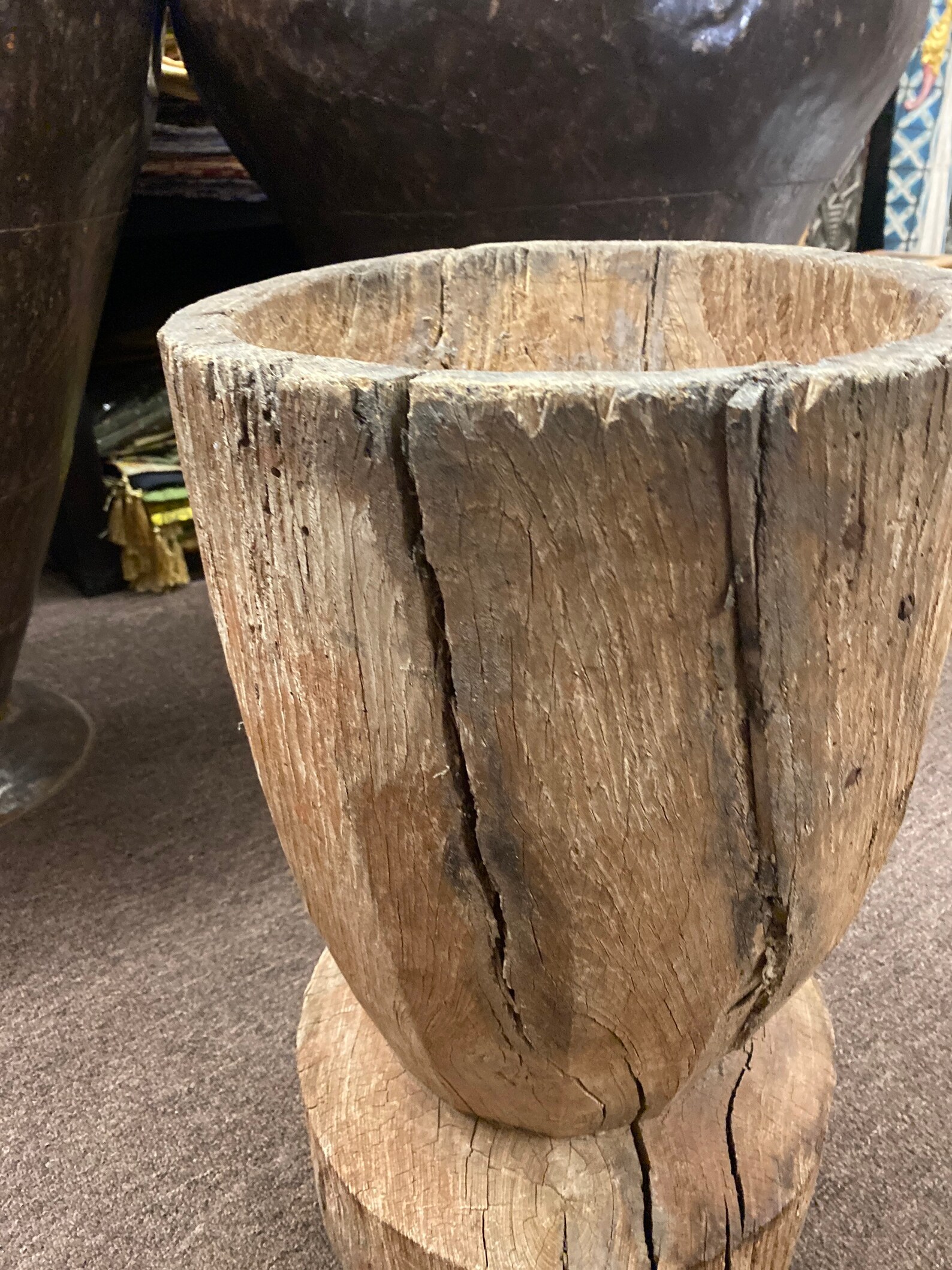 Old Carved Wooden Planter Indian Wooden Ukhali Wooden Pot - Etsy