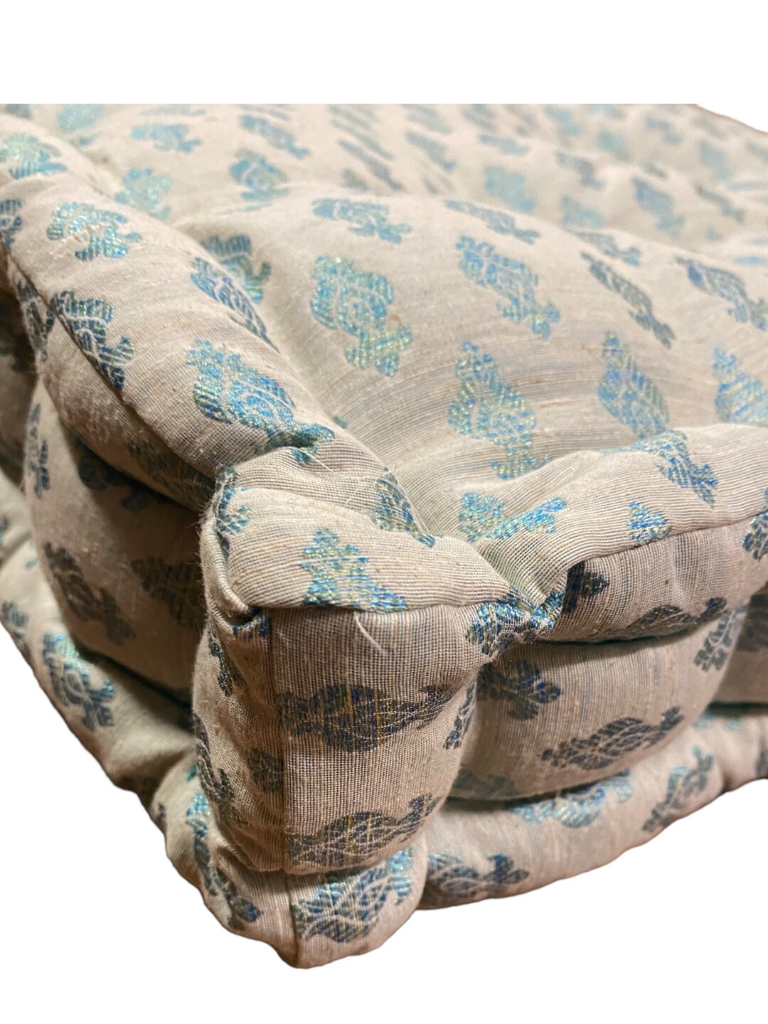 Light Blue Brocade Fabric Floor Sitting Cushion, Floor Cushion, Tufted ...