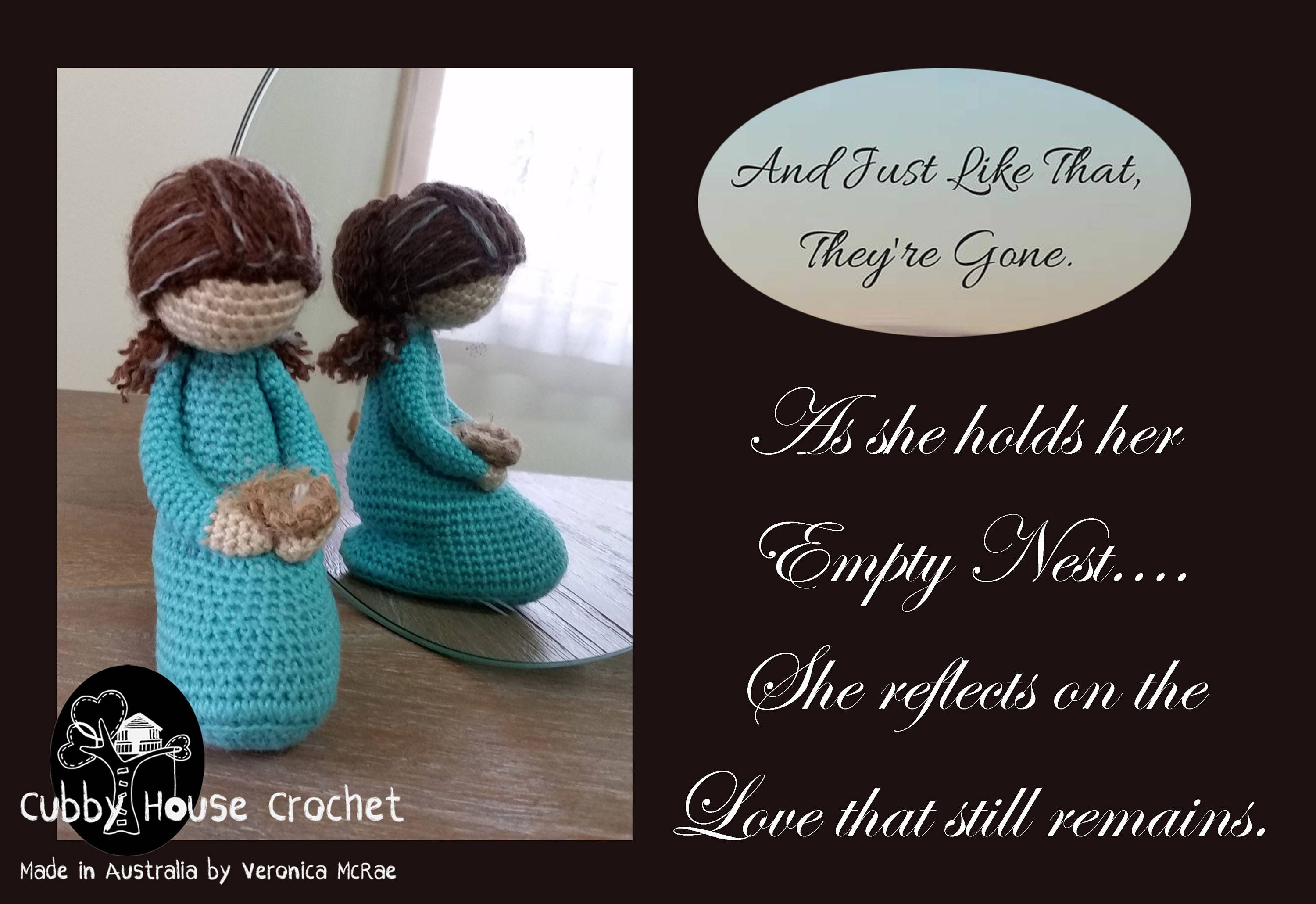 Empty Nest HANNAH, Crochet Pattern. Mother Kneeling Holding Empty Nest ...