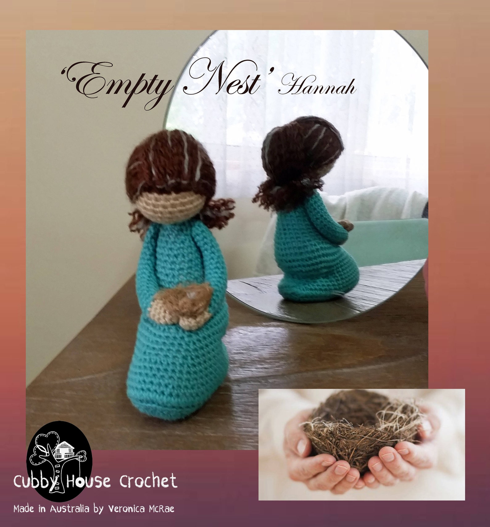Empty Nest HANNAH, Crochet Pattern. Mother Kneeling Holding Empty Nest ...