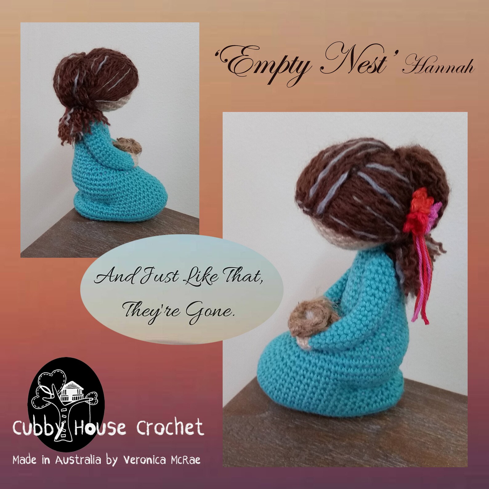 Empty Nest HANNAH, Crochet Pattern. Mother Kneeling Holding Empty Nest ...