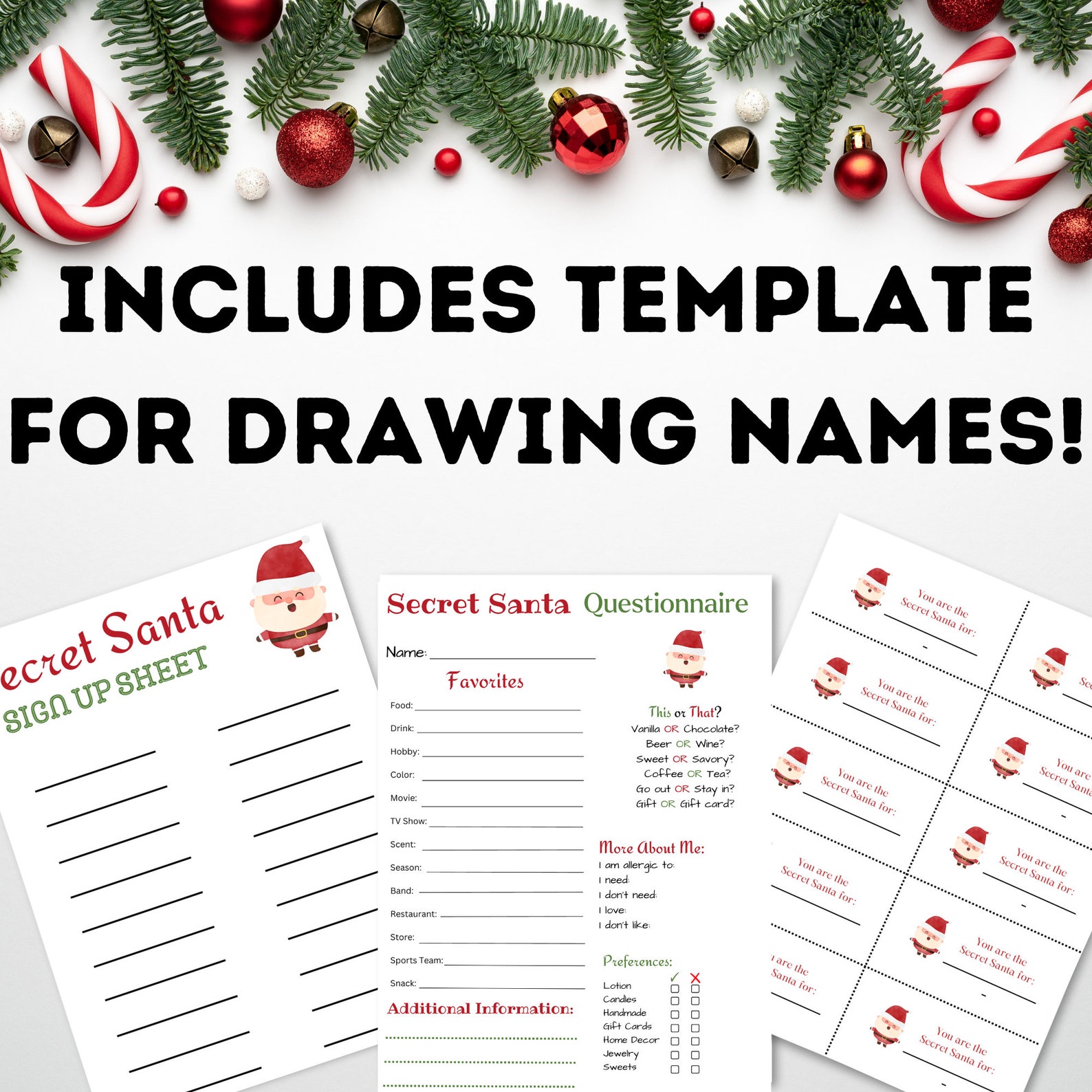 Printable Secret Santa Kit Instant Download. Includes Questionnaire ...