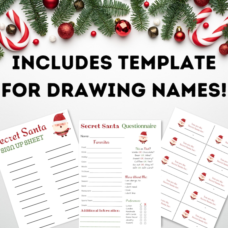 Printable Secret Santa Kit Instant Download. Includes Questionnaire ...