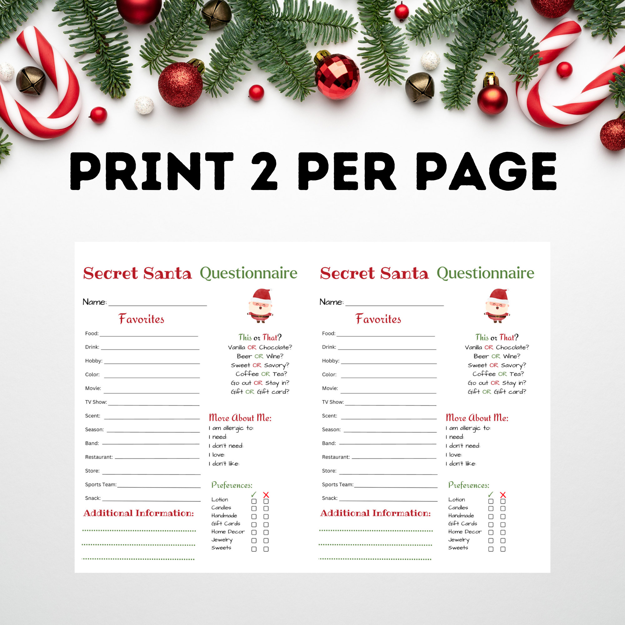 Printable Secret Santa Kit Instant Download. Includes Questionnaire ...