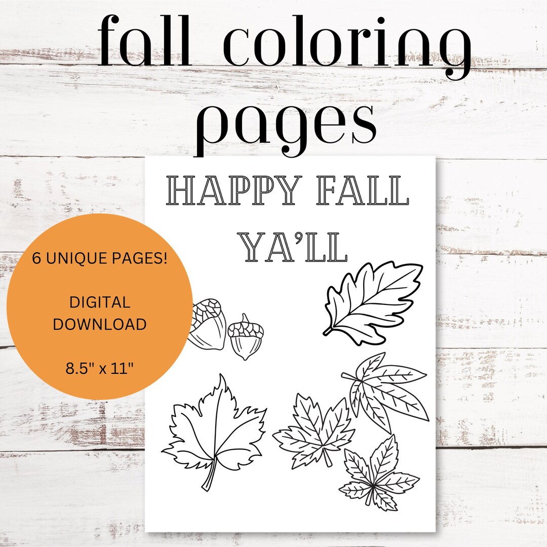 Fall Printable Coloring Pages - 6 Unique Designs - Instant Download - 8 ...