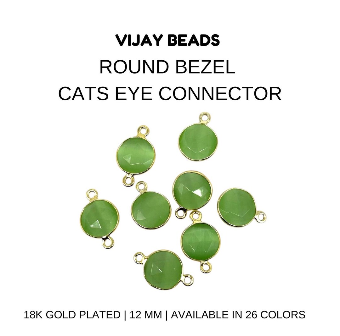12 MM Round Bezel Cats Eye Connectors Jewelry Findings, Gemstone Huge ...